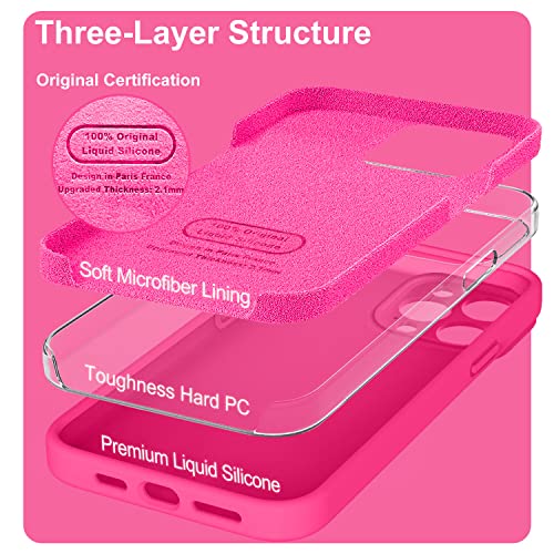 Ktele Compatible with iPhone 14 Pro Case, AB-Grade Liquid Silicone Case, [Four Corner 50+Tiny Airbags Shockproof] [Soft Microfiber Lining Anti-Scratch] Camera All-Round Protection Case - Hot Pink