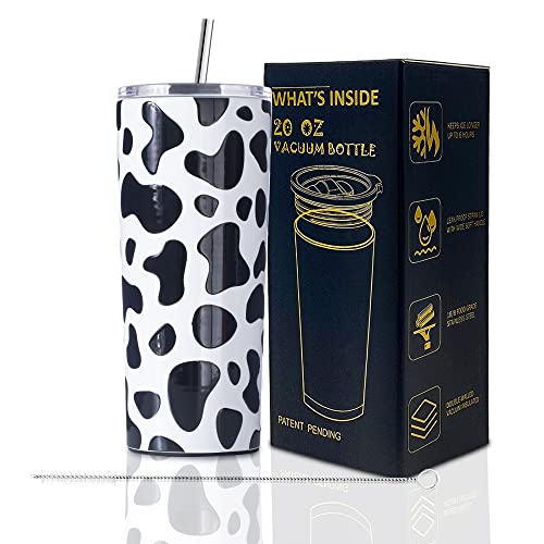 ARCQUESE Cow Print Tumbler Insulated Birthday Gifts for Women Insulated Cups Funny Gifts for Girlfriend Cow Print Mug Mother's Day Gifts for Mom Cow Lovers Black For Daughter