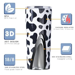 ARCQUESE Cow Print Tumbler Insulated Birthday Gifts for Women Insulated Cups Funny Gifts for Girlfriend Cow Print Mug Mother's Day Gifts for Mom Cow Lovers Black For Daughter