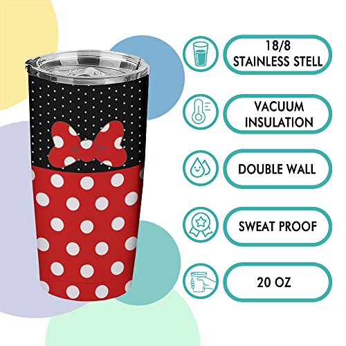 Hualvbul Polka Dot Bow Knot 20 Oz Stainless Steel Tumbler Leak Proof Tumbler with Straw and Lid, Travel Coffee Mug for Home Outdoor, Thermal Cups for Hot and Cold Drinks