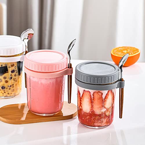 Overnight Oats Jars with Lid and Spoon, 16 Oz Glass Large Overnight Oats Containers, Airtight Mason Jars, Cereal, Milk, Vegetable and fruit Salad Storage Container with Measurement Marks