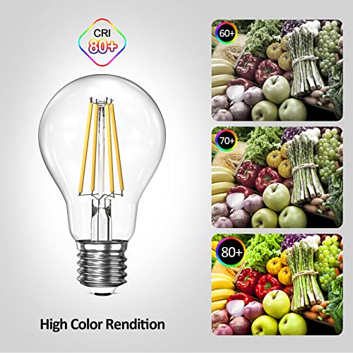 CRIRY Dimmable LED Light Bulbs 60W Equivalent, 6W, 2700K Warm Soft White Light LED Bulbs, A19 LED Bulb Clear 60W for Living Room Bedroom Bathroom Outdoor, 750LM, E26 Base, 6Packs