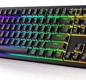 TECURS Wireless Gaming Keyboard, 80% TKL Mechanical Keyboard RGB Programmable Wired/2.4Ghz/Bluetooth Backlit Keyboard 87 Keys Compact Gamer Keyboard with Red Switch for Windows Mac PC Laptop