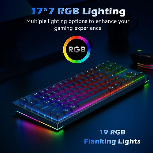 TECURS Wireless Gaming Keyboard, 80% TKL Mechanical Keyboard RGB Programmable Wired/2.4Ghz/Bluetooth Backlit Keyboard 87 Keys Compact Gamer Keyboard with Red Switch for Windows Mac PC Laptop