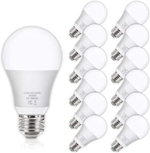 yochoice 12pack a19 led light bulbs 100 watt equivalent 5000k daylight white, no flicker e26 medium screw base bulbs, 1100lumens, non dimmable