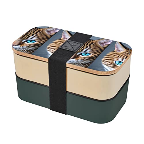 Cute Cat Premium Bento Lunch Box, 2 Compartments Leakproof Lunch Box With Cutlery For Adults, Microwave & Dishwasher Safe