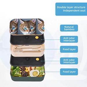 Cute Cat Premium Bento Lunch Box, 2 Compartments Leakproof Lunch Box With Cutlery For Adults, Microwave & Dishwasher Safe