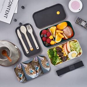 Cute Cat Premium Bento Lunch Box, 2 Compartments Leakproof Lunch Box With Cutlery For Adults, Microwave & Dishwasher Safe