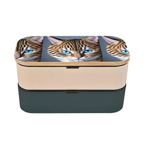 Cute Cat Premium Bento Lunch Box, 2 Compartments Leakproof Lunch Box With Cutlery For Adults, Microwave & Dishwasher Safe