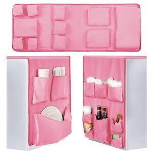 extended mini fridge caddy organizer- 55" x 16.5" dorm and office over the fridge caddy organizer with 11pockets for flatware drink paper goods- over the fridge storage organizer for dorm office, pink