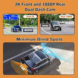 Diamond Lark Dash Camera Built-in WiFi, 2K Front and 1080P Rear Dual Dash Cam, Car Dashcam with Free 64G SD Card,3'' IPS Screen,170° Wide Angle,HD Night Vision,WDR, 24H Parking Monitor, Loop Recording