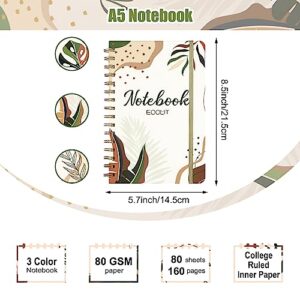 EOOUT Spiral Notebook, 3pcs, Aesthetic, For Women boho style, 8.5 x 5.7 Inches, College Ruled Notebook, With Pockets, Lined Pages A5 Size