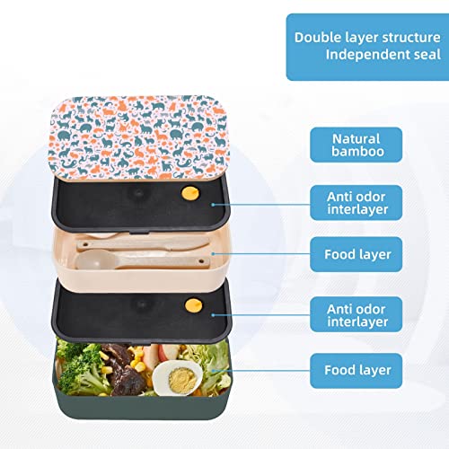 Cats Print Pattern Premium Bento Lunch Box, 2 Compartments Leakproof Lunch Box With Cutlery For Adults, Microwave & Dishwasher Safe