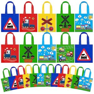 pinkunn 20 pieces reusable mini train party tote bags 6 designs gift reusable bags with long handles gift bag goodie treat bags with handles party favor