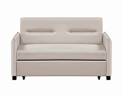 Caroun 57" Pull Out Sleep Sofa Bed Sofa Sleeper 2-in-1 Adjustable Sleeper with Premium Twin Size Mattress Pad Sleeper Sofa Bed Suitable for Livingroom Bedroom Beige(Beige G)