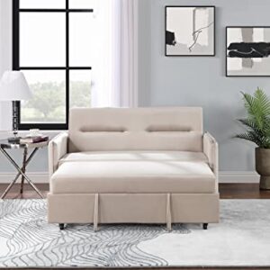 Caroun 57" Pull Out Sleep Sofa Bed Sofa Sleeper 2-in-1 Adjustable Sleeper with Premium Twin Size Mattress Pad Sleeper Sofa Bed Suitable for Livingroom Bedroom Beige(Beige G)