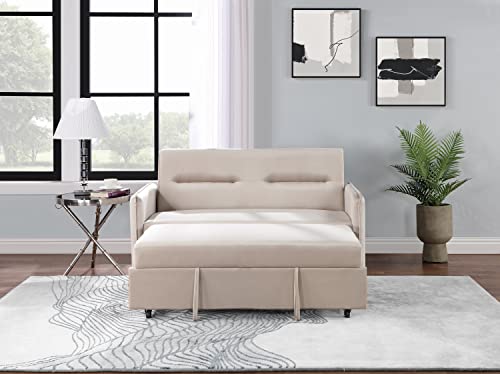 Caroun 57" Pull Out Sleep Sofa Bed Sofa Sleeper 2-in-1 Adjustable Sleeper with Premium Twin Size Mattress Pad Sleeper Sofa Bed Suitable for Livingroom Bedroom Beige(Beige G)