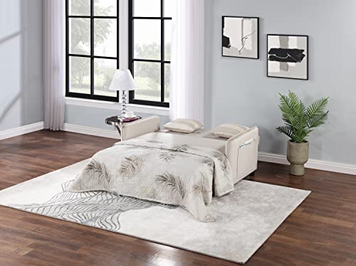 Caroun 57" Pull Out Sleep Sofa Bed Sofa Sleeper 2-in-1 Adjustable Sleeper with Premium Twin Size Mattress Pad Sleeper Sofa Bed Suitable for Livingroom Bedroom Beige(Beige G)