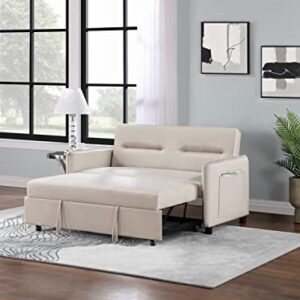 Caroun 57" Pull Out Sleep Sofa Bed Sofa Sleeper 2-in-1 Adjustable Sleeper with Premium Twin Size Mattress Pad Sleeper Sofa Bed Suitable for Livingroom Bedroom Beige(Beige G)