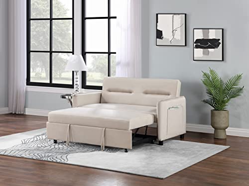 Caroun 57" Pull Out Sleep Sofa Bed Sofa Sleeper 2-in-1 Adjustable Sleeper with Premium Twin Size Mattress Pad Sleeper Sofa Bed Suitable for Livingroom Bedroom Beige(Beige G)