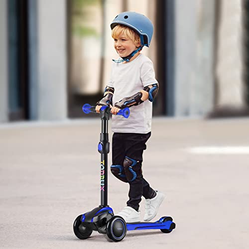 TONBUX Scooter for Kids Ages 3-5, Toddler Scooter with 4 Adjustable Heights, Kids Scooter Light Up 3 Wheels, Shock Absorption Design, Lean to Steer, Balance Training Scooter for Kids（Blue+Red）