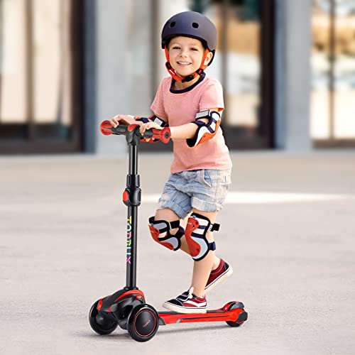 TONBUX Scooter for Kids Ages 3-5, Toddler Scooter with 4 Adjustable Heights, Kids Scooter Light Up 3 Wheels, Shock Absorption Design, Lean to Steer, Balance Training Scooter for Kids（Blue+Red）