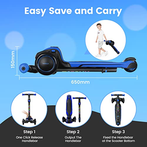 TONBUX Scooter for Kids Ages 3-5, Toddler Scooter with 4 Adjustable Heights, Kids Scooter Light Up 3 Wheels, Shock Absorption Design, Lean to Steer, Balance Training Scooter for Kids（Blue+Red）