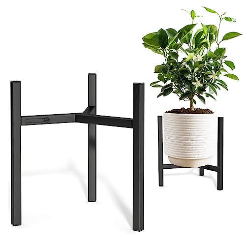 Blvornl Adjustable Plant Stand, Mid-Century Modern Metal Plant Stand 3 Legs Heavy Duty for 12"-16" Plant Pot, Flower Potted Plant Holder Display for Indoor and Outdoor(Black, Excluding Potted Plant)