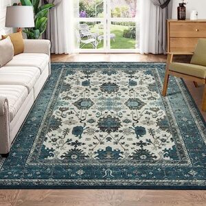 rugsreal 5x7 area rugs boho border rug large washable area rug for living room bedroom floral print floor carpet low-pile indoor soft non-slip accent rug floor decoration carpet mat 5x7