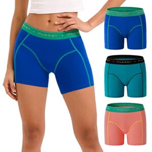 innersy women's 4" inseam boxers briefs cotton boyshorts underwear ladies panties 3-pack(blue nude trio,small)