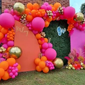 Enanal Hot Pink Orange Balloon Garland Arch Kit, 158pcs Pink Orange and Chrome Metallic Gold Balloons for Birthday Baby Shower Tropical Party Supplies Summer Party Decorations (Hot Pink)