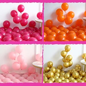 Enanal Hot Pink Orange Balloon Garland Arch Kit, 158pcs Pink Orange and Chrome Metallic Gold Balloons for Birthday Baby Shower Tropical Party Supplies Summer Party Decorations (Hot Pink)