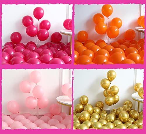 Enanal Hot Pink Orange Balloon Garland Arch Kit, 158pcs Pink Orange and Chrome Metallic Gold Balloons for Birthday Baby Shower Tropical Party Supplies Summer Party Decorations (Hot Pink)