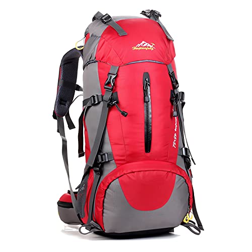 HERYWEKD Hiking Backpack, 50L Travel Backpack, Waterproof Lightweight Camping Backpack， Suitable for Hiking, Mountaineering, Camping (Red)