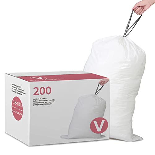 Simplelisa Code V Trash Bags Compatible with Code V Custom Fit Drawstring Trash Bags | 200 Count (Pack of 1) | 1.2 Mil | Heavy Duty White Garbage Liners 4.2-4.8 Gallon / 16-18 Liter