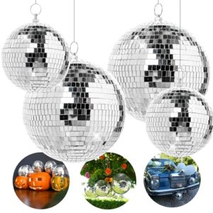 pack of 4 large disco balls - disco ball set - hanging disco balls decor - large disco ball for room decoration different sizes bulk disco balls decor disco ball centerpiece funky mirror discoballs