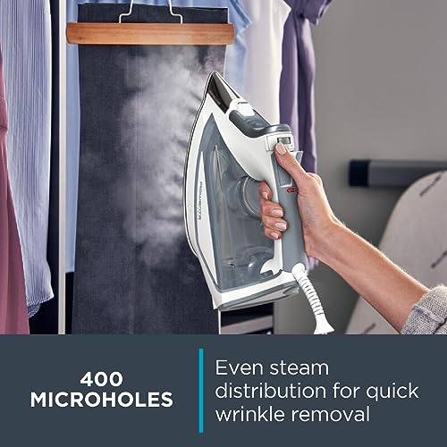 Rowenta Focus Stainless Steel Soleplate Steam Iron for Clothes 400 Microsteam Holes, Cotton, Wool, Poly, Silk, Linen, Nylon 1725 Watts Portable, Ironing, Garment Steamer DW5280