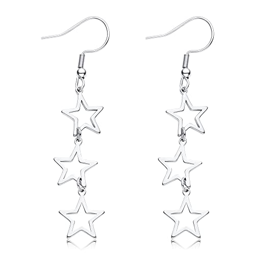 Plikin Star Y2K Earrings for Teen Girls - Stainless Steel Drop & Dangle Silver Y2k Earring