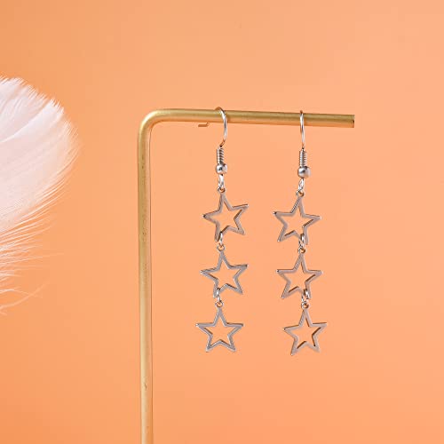 Plikin Star Y2K Earrings for Teen Girls - Stainless Steel Drop & Dangle Silver Y2k Earring