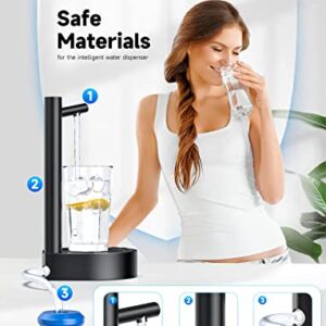 REJOMINE Water Dispenser for 5 Gallon Bottle, Smart 7 Levels Water Dispenser Countertop for Universal Bottles, Portable Desktop Water Pump for Outdoor, Automatic Water Jug Dispenser with Silicone Hose