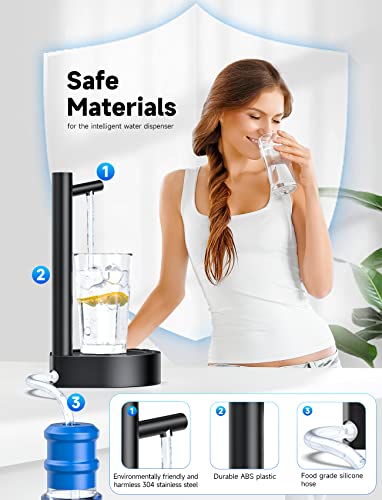 REJOMINE Water Dispenser for 5 Gallon Bottle, Smart 7 Levels Water Dispenser Countertop for Universal Bottles, Portable Desktop Water Pump for Outdoor, Automatic Water Jug Dispenser with Silicone Hose