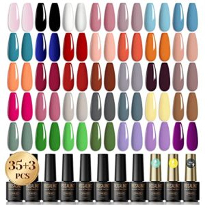 rosalind 38pcs gel nail polish set, 35 colors gel polish set with base coat and glossy & matte gel top coat gel nail polish starter set pink red green blue gel nail art gifts for women