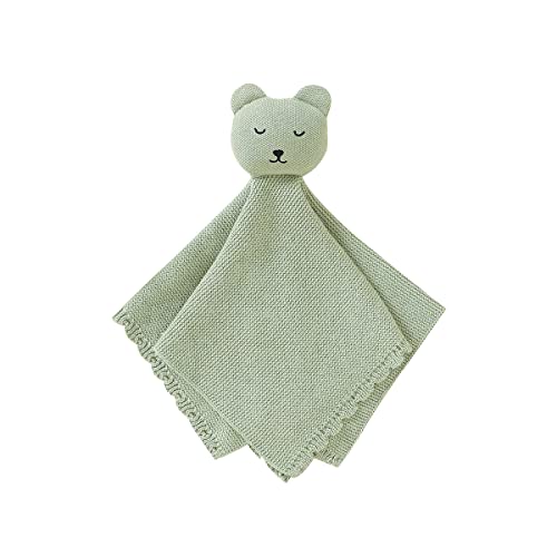 Hadetoto Baby Security Blanket Bear Newborn Babe Lovey Snuggly Adorable Cozy Cotton Baby Knit Blankets for Unisex Infants Boys and Girls Gifts, Light Green