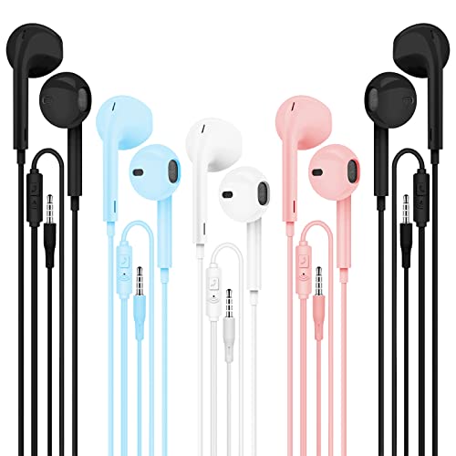 Earbuds Wired with Microphone: 5 Packs in-Ear Headphones, Heavy Bass Stereo Noise Isolating, Earphones Compatible with iPhone and Android Devices, iPad, MP3, Fits All 3.5mm Interface Devices