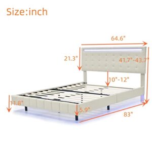 CJLMN Upholstered Floating Bed, Queen Size Wooden Platform Bed Frame, Upholstered Floating LED Bed with LED Lights and USB Charging, Kids Adults Bedroom Furniture (Beige LED Floating Bed)