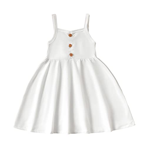 ROMPERINBOX Dress for Baby Girl Infant Toddler Girls Summer Casual Dresses Strap Sleeveless Backless Beach Sundress 6M-3T(White,12-18 Months)