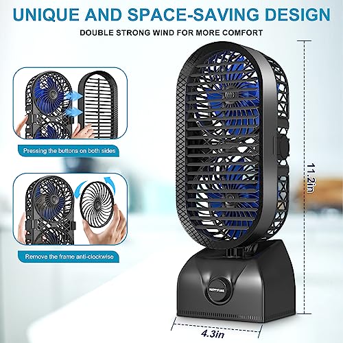 Small Tower Fan For Bedroom Desk, 10000mAh Rechargeable Oscillating Table Fan, Max Last 30Hrs, 11'' Portable Fan, 120° Oscillation for Powerful Circulation, Stepless Speed, Quiet for Home Bedroom