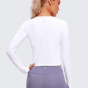 CRZ YOGA Long Sleeve Crop Tops for Women Workout Cropped Top Yoga Slim Fit Athletic Gym Shirts with Thumb Hole White Small