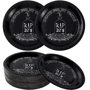 bokon 50 pcs 30th birthday plates rip twenties plates birthday cake plates anniversary party supplies death to my 20s birthday decorations for 30th birthday, 9 inches, black