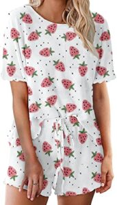 women's summer cute fruit printed ruffle short pajamas set strawberry pj set loungewear nightwear sleepwear wsy l